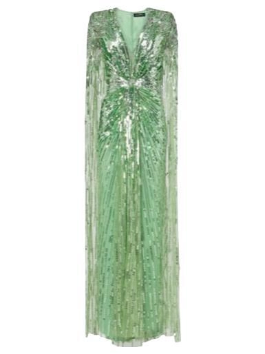 Jenny Packham Gold Rush Sequined Gown With Cape Effect - Green