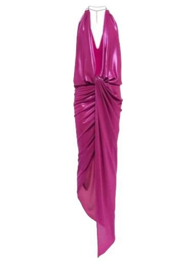 Attico Halterneck Lame Maxi Dress - Pink