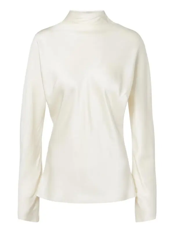 RÓHE High Collar Long Sleeve Satin Top - White
