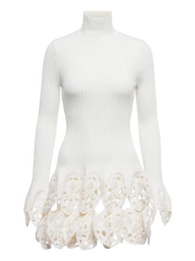 Rabanne Crochet Trimmed Wool-blend High Neck Top - White