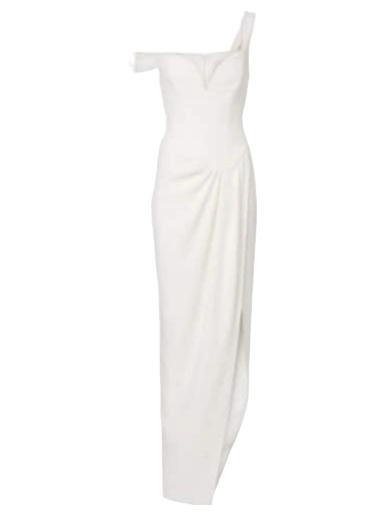 Alex Perry Bridal Draped Off-shoulder Crepe Corset Gown - White