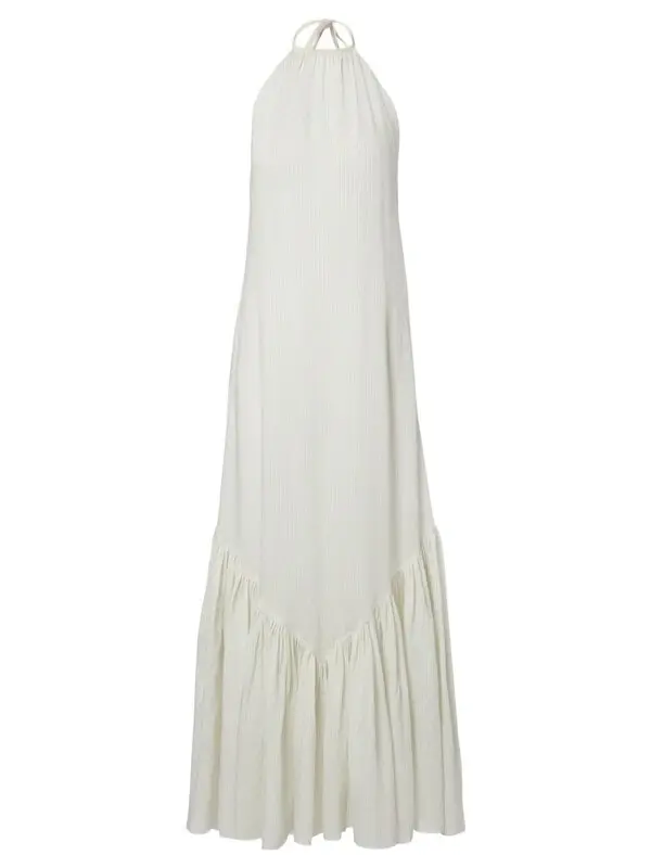 PATOU Striped Halterneck Open-back Maxi Dress - White
