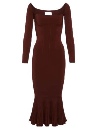 Galvan Atalanta Ribbed-knit Square Neck Midi Dress - Brown