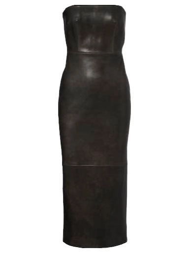 Alex Perry Leather Strapless Midi Dress With Slit - Black