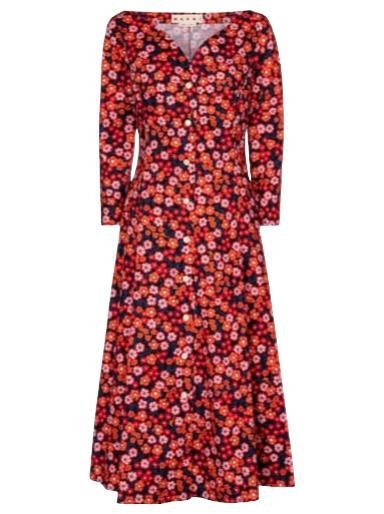 Marni Floral Cotton Midi Dress - Red