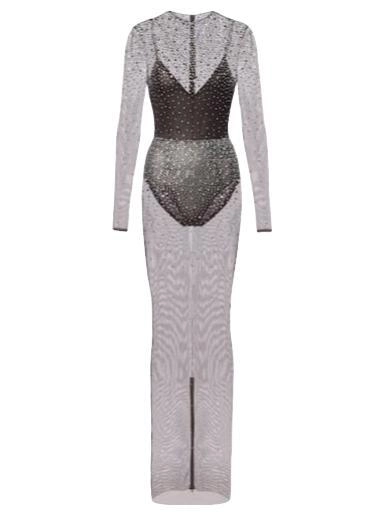 Alex Perry Embellished Mesh Maxi Dress - Gray