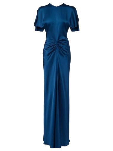 Victoria Beckham Isabella Gathered Satin Gown - Blue