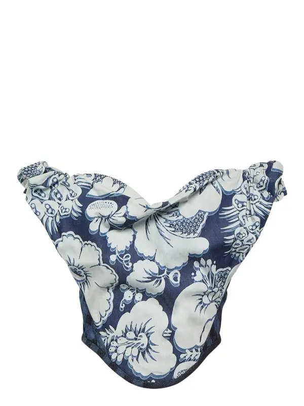 VIVIENNE WESTWOOD Floral Print Draped Corset Top - Blue