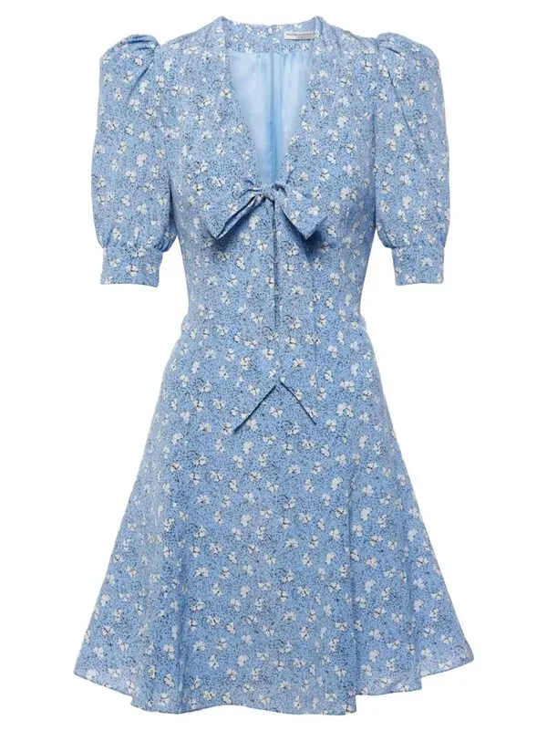 Alessandra Rich Printed Silk Mini Dress - Blue