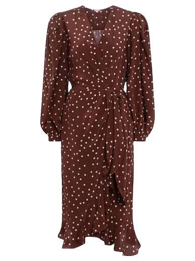 Johanna Ortiz Polka Dot Crêpe Wrap Dress - Brown