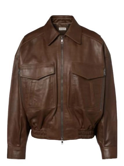 Staud Eugene Leather Bomber Jacket - Brown