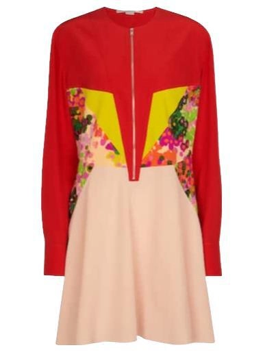 Stella McCartney Printed Silk Mini Dress With Buttoned Cuffs And Pockets - Red