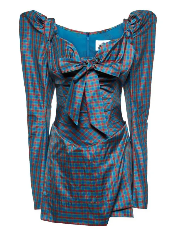 VIVIENNE WESTWOOD Bow Detail Checked Minidress - Blue
