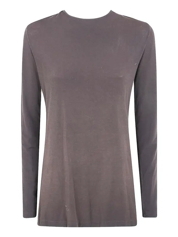 UMA WANG Long Sleeve T-shirt With Back Tie And Drape - Brown