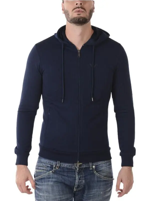 Emporio Armani Zip-up Hooded Long-sleeve Sweater - Black