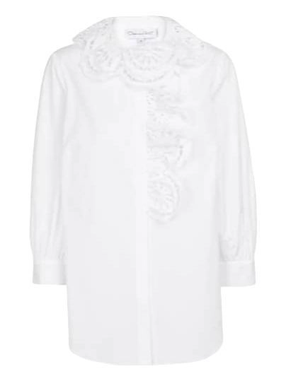 Oscar De La Renta Embroidered Cotton Poplin Shirt - White