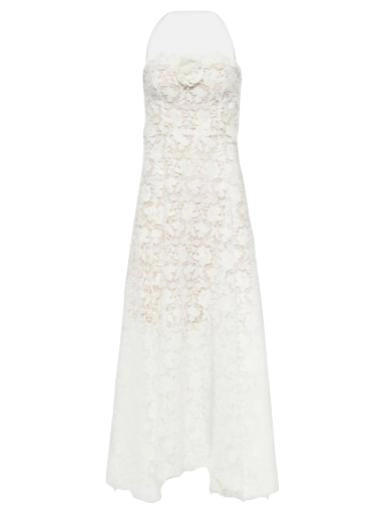 Oscar De La Renta Floral Appliqué Guipure Lace Gown - White