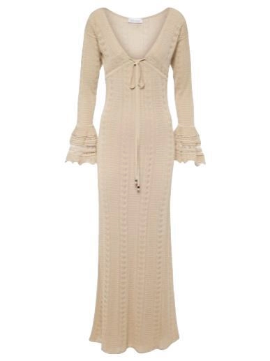 Blumarine Crochet Maxi Dress With Tie Neck - Nude