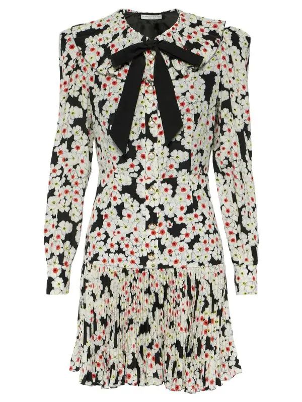 Alessandra Rich Floral Bow Detail Silk Mini Dress - Multi-color