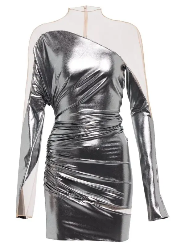 MUGLER Long Sleeve Patchwork Mini Dress - Gray