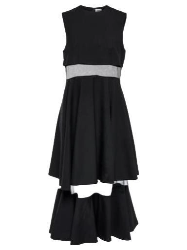 Comme Des Garçons Sleeveless Mesh-trimmed Wool Midi Dress - Black