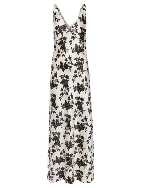Veronica Beard Hamina Floral Silk Charmeuse Maxi Dress - White