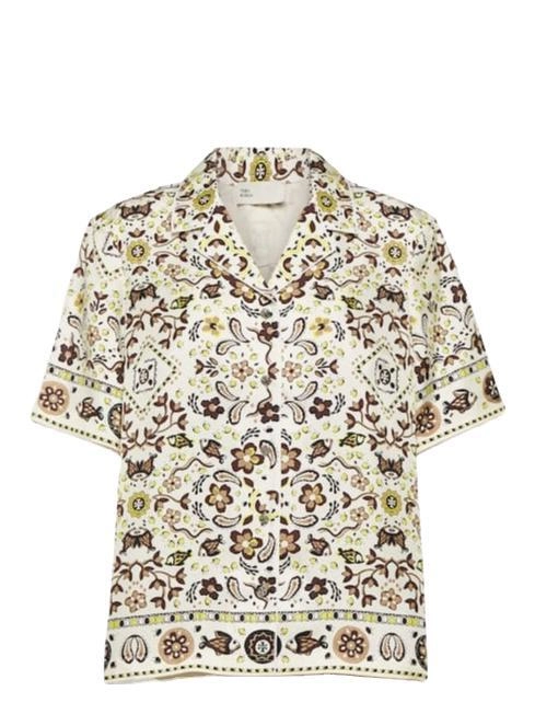 Tory Burch Printed Silk Short-sleeve Shirt - Nude