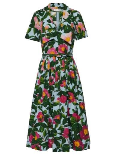 Oscar De La Renta Floral Cotton Poplin Midi Dress - Green