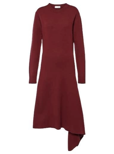 JIL SANDER Asymmetrical Wool Midi Dress - Brown