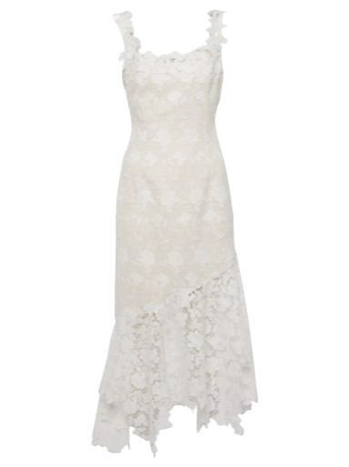 Oscar De La Renta Floral Lace-trimmed Tweed Midi Dress - White