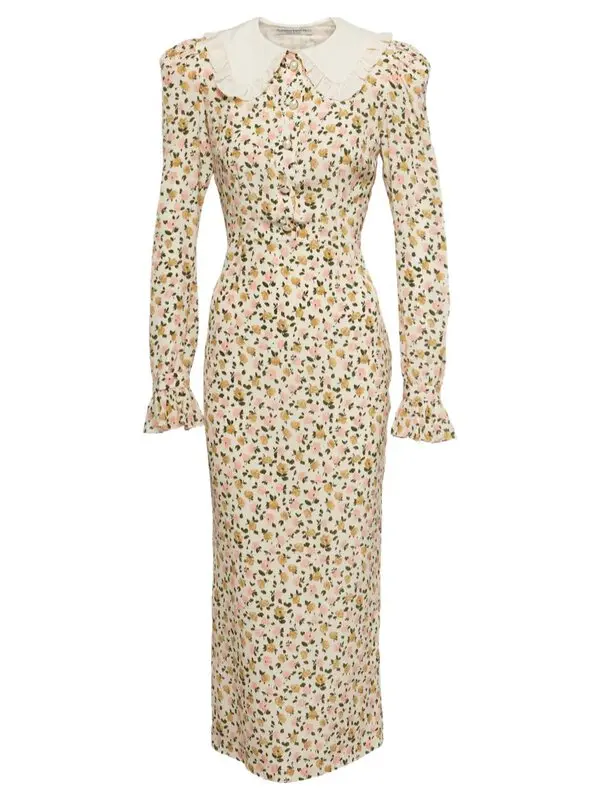 Alessandra Rich Floral Silk Midi Dress - Multi-color