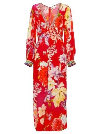 Camilla Embellished Floral Silk Maxi Dress - Red