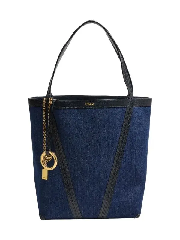 Chloé Denim Tote Bag With Horse Emblem - Blue