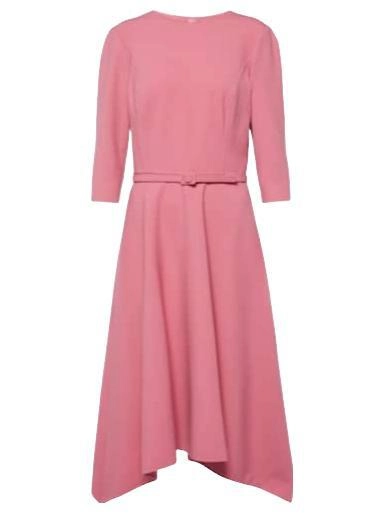 Oscar De La Renta Wool-blend Midi Dress With Belt And Asymmetrical Hem - Pink