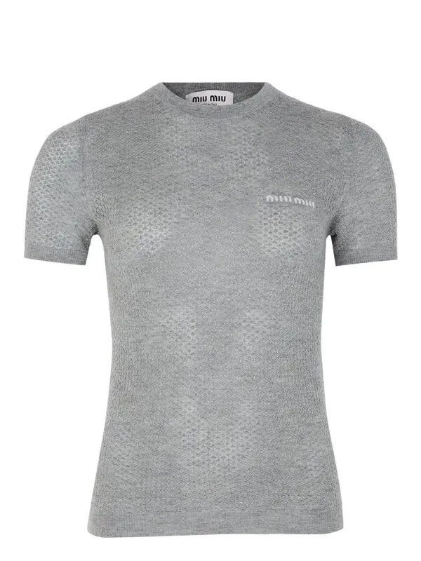 Miu Miu Crew Neck Short Sleeve Knit Sweater - Gray