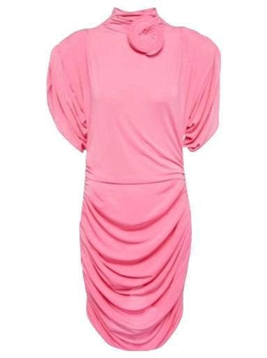 Magda Butrym Rose-appliqué Ruched Jersey Mini Dress - Pink