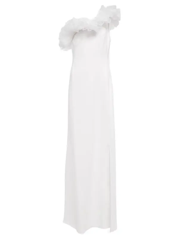 Giambattista Valli Asymmetric Tulle-trimmed Gown - White
