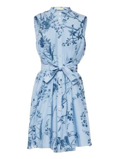 Erdem Printed Cotton Silk Voile Sleeveless Belted Minidress - Blue