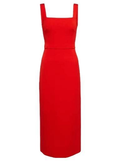 Tory Burch Square Neck Stretch Faille Midi Dress - Red