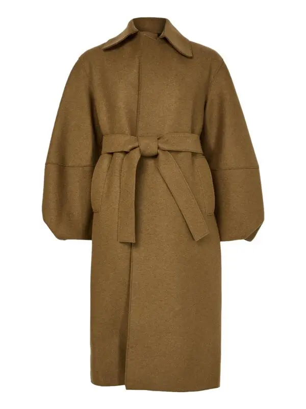 Harris Wharf London Puff-sleeved Belted Coat - Brown