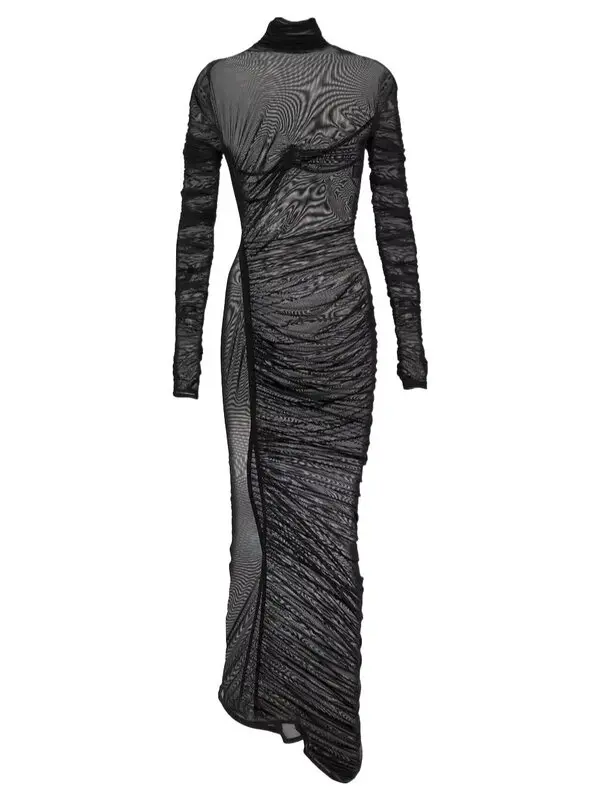 MUGLER Pleated Perspective Sheer Maxi Dress - Black