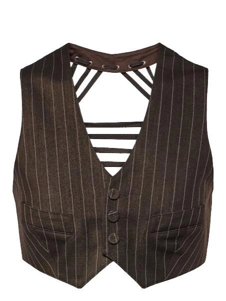 JEAN PAUL GAULTIER Pinstripe Vest With Tie Detail - Black