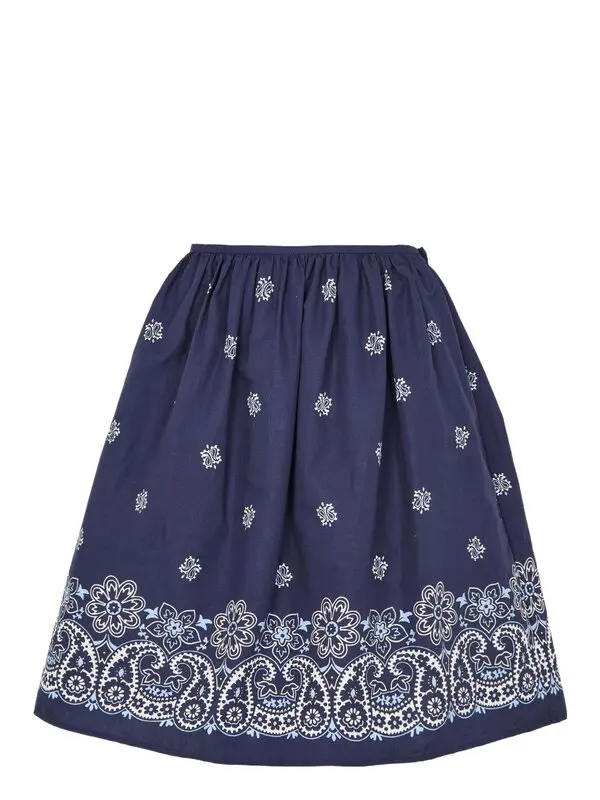 Miu Miu Elastic Waist Printed Midi Skirt - Blue