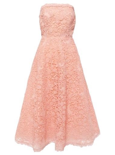 Carolina Herrera Strapless Guipure Lace Midi Dress - Pink