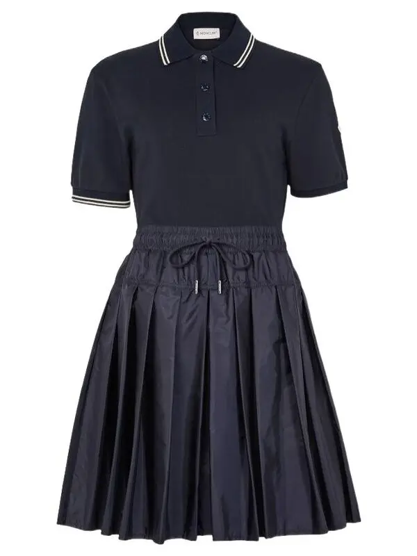 Moncler Lapel Short Sleeve Dress With Drawstring Detail - Black