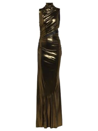 Blumarine Metallic Ruched Cutout Gown - Black