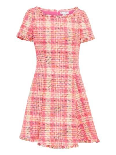 Oscar De La Renta Fringed Checked Tweed Minidress - Pink