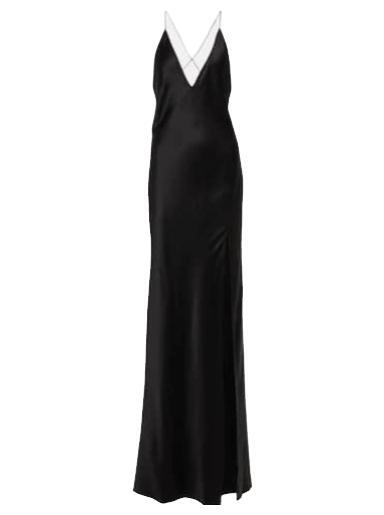 NILI LOTAN Suspender Dress With Plunging V-neckline And Front Slits - Black