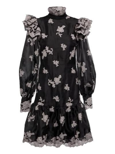 Erdem Nella Floral Embroidered Silk Minidress - Black