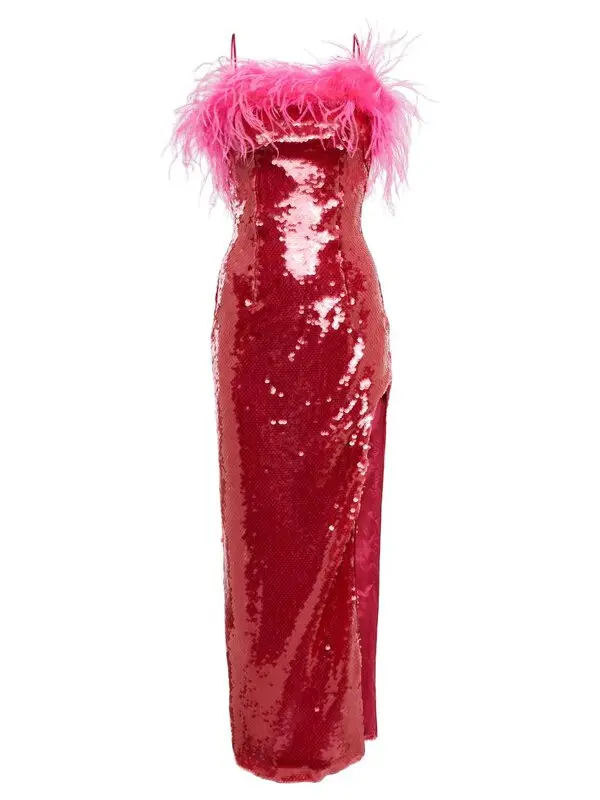 Giuseppe Di Morabito Sleeveless Sequin And Feather Embellished Dress - Red